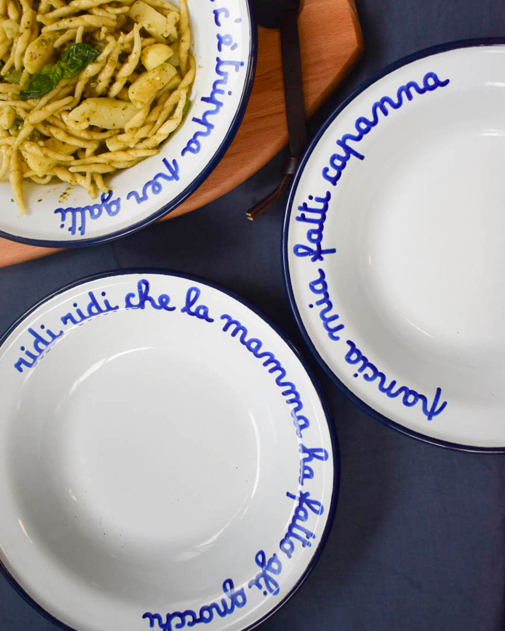 Enamel deep plate Italian MIX - Set of 6 - hand-written tin plates by ...
