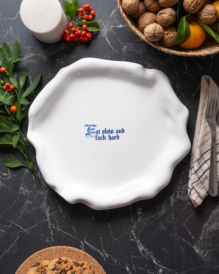 "Eat slow and fuck hard" Explicit Dinner Plate - Incartato Ceramics